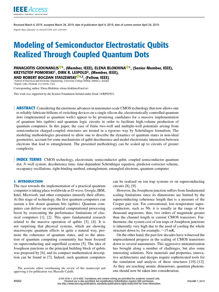 Modeling of Semiconductor Electrostatic Qubits Realized Through Coupled Quantum Dots | PDF ...