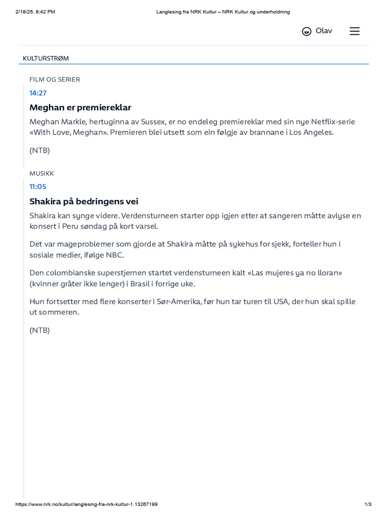 Langlesing Fra NRK Kultur - NRK Kultur Og Underholdning | PDF
