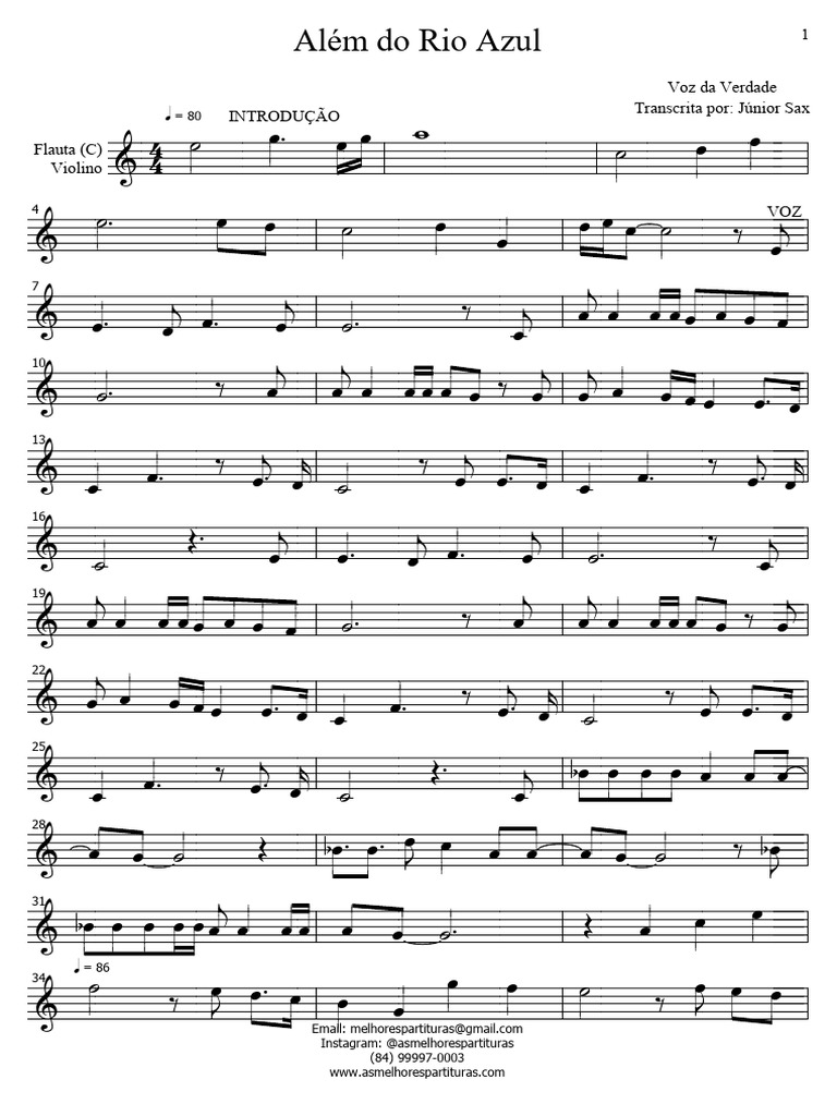 Partitura - Além Do Rio Azul (Flauta-Violino C) | PDF