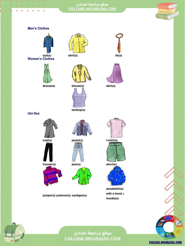 Clothing Vocabulary List in English | PDF