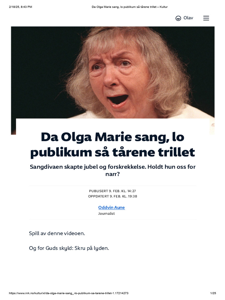 Da Olga Marie Sang, Lo Publikum Så Tårene Trillet - Kultur | PDF