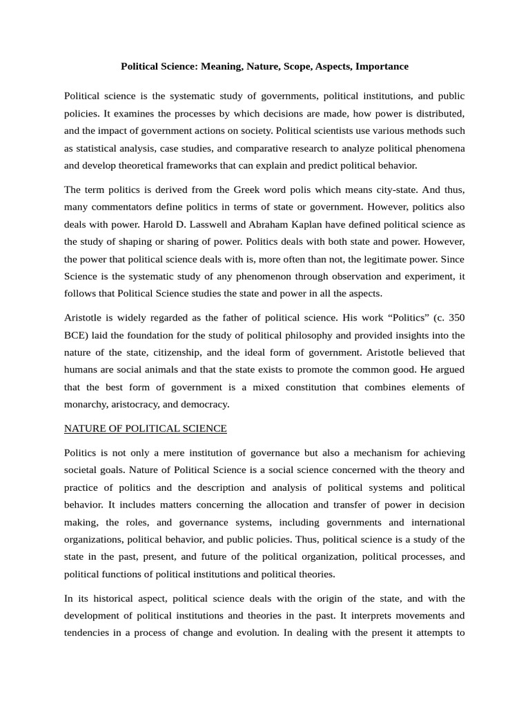 Political Science - Meaning, Nature, Scope | PDF | Political Science ...