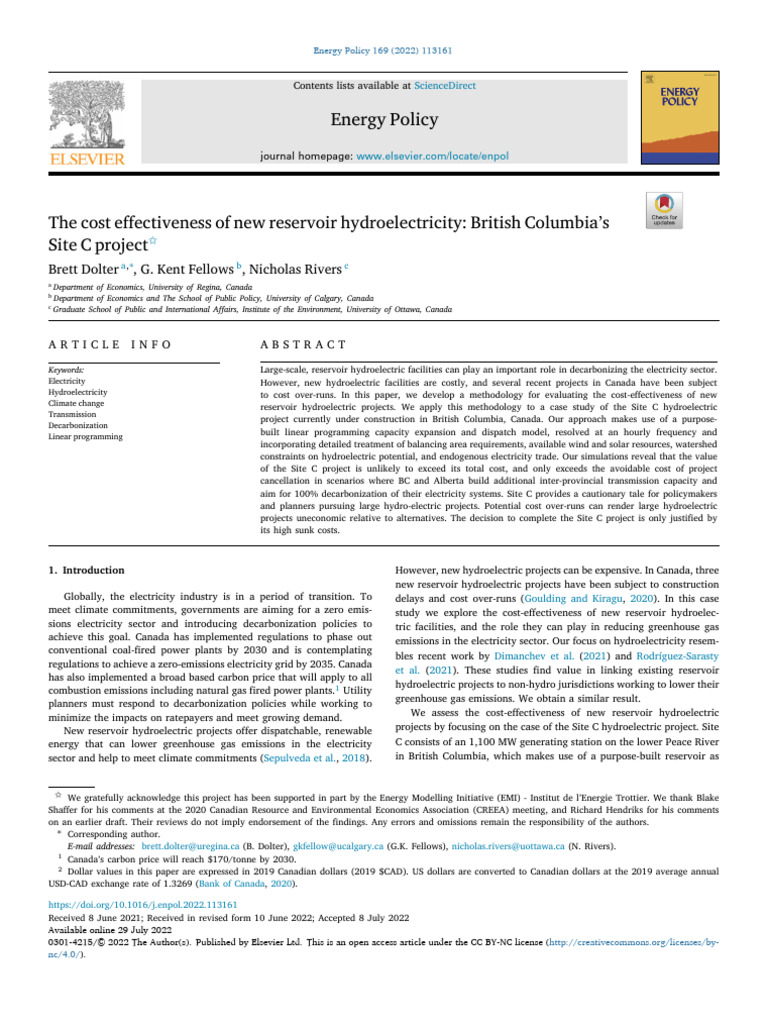The Cost Effectiveness of New Reservoir Hydroelectricity. British ...