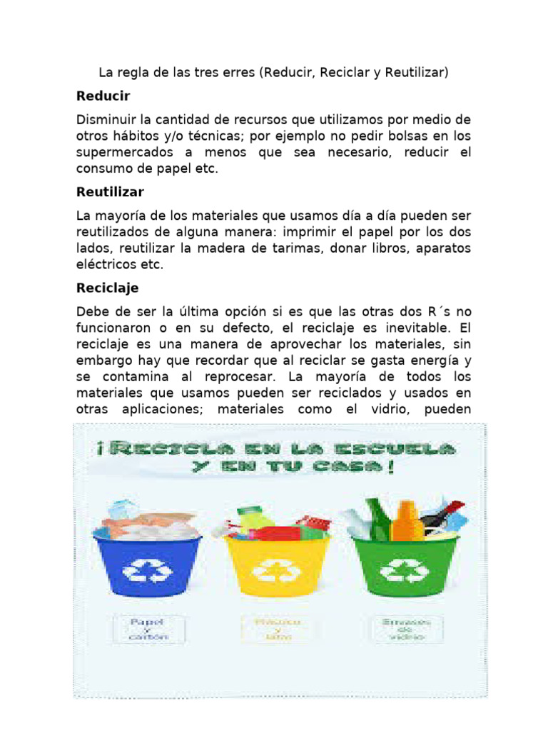 Regla de las 3R: Reducir, Reutilizar, Reciclar | PDF