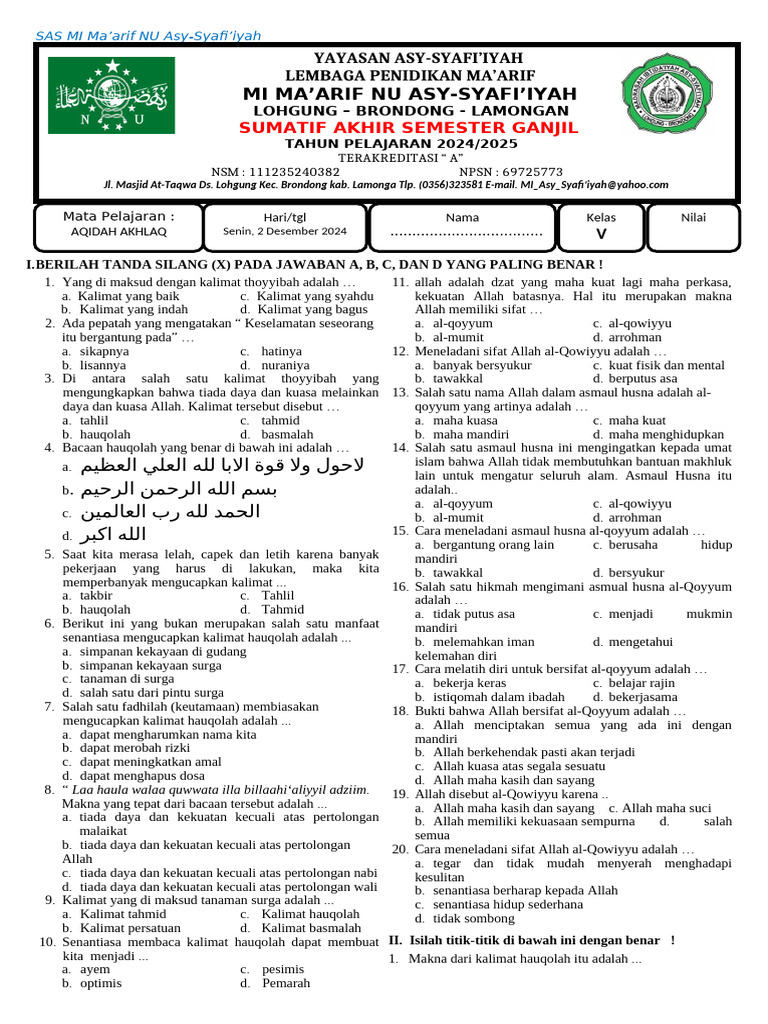 Soal Pts Ganjil 2024 | PDF