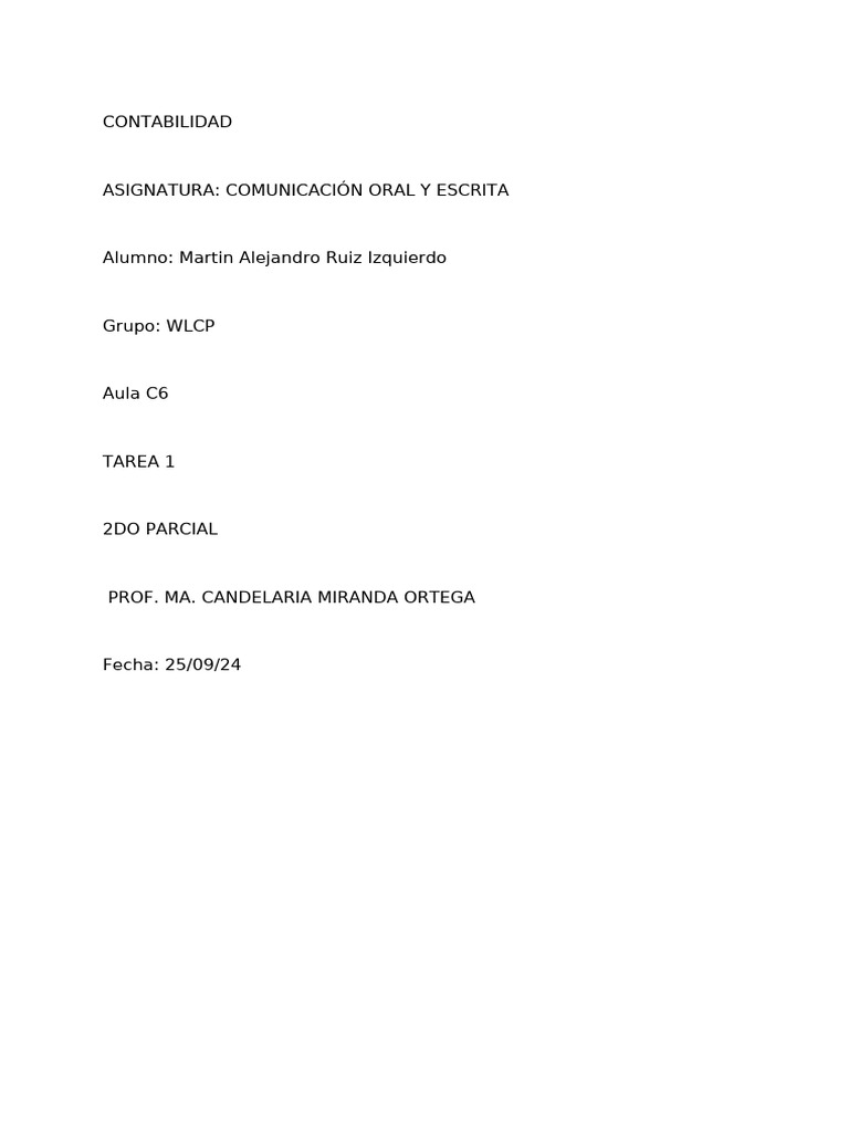 Comunicacion Oral y Escrita HMWK | PDF