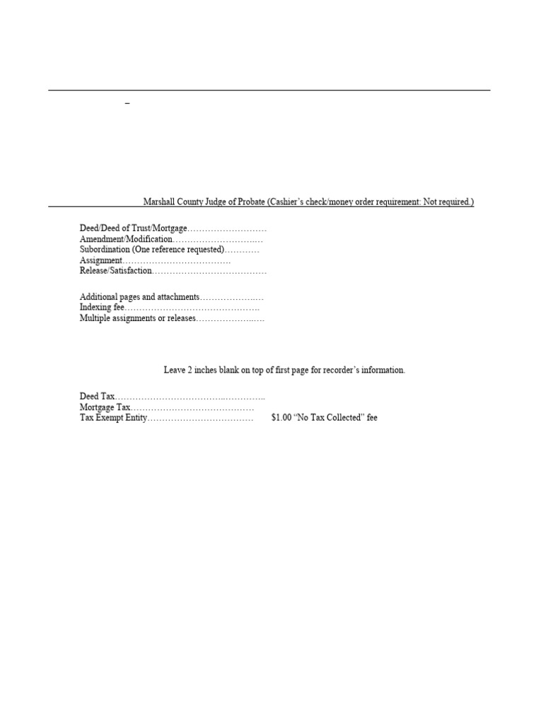 Marshall County Real Estate Recording Fees | PDF | Taxes | Mortgage Law