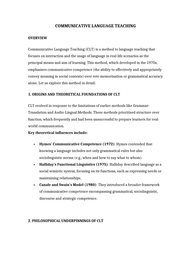 CLT, Origin, Philo. and Priciples | PDF | Linguistics | Human Communication