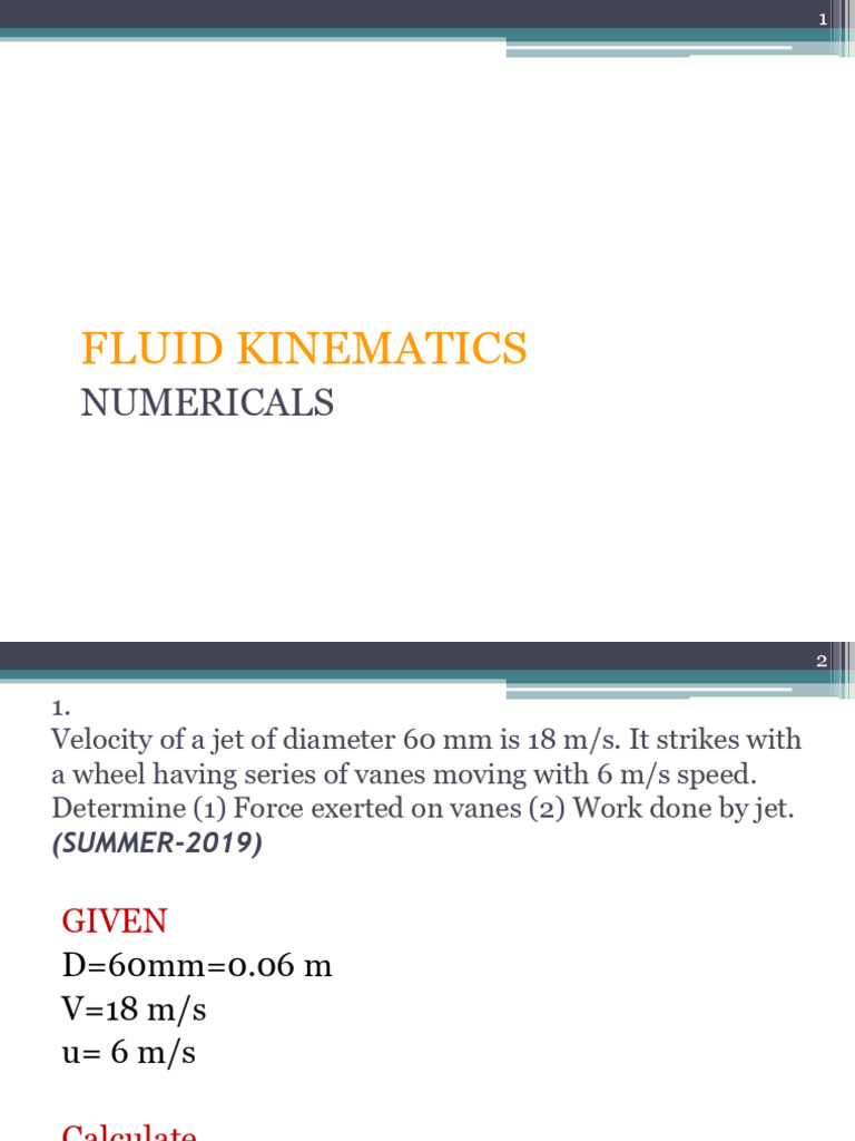 Fluid Kinematics Numericals | PDF