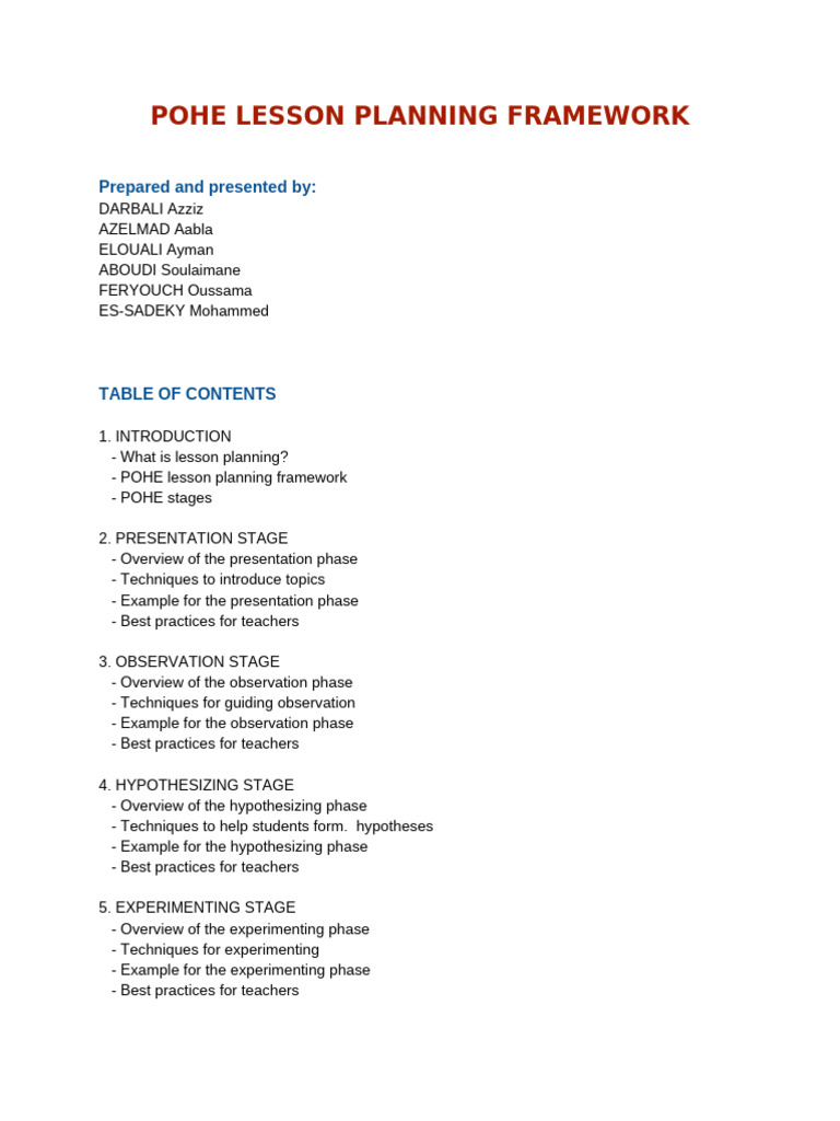 Pohe Lesson Planning Framework | PDF | Learning | Inquiry Based Learning