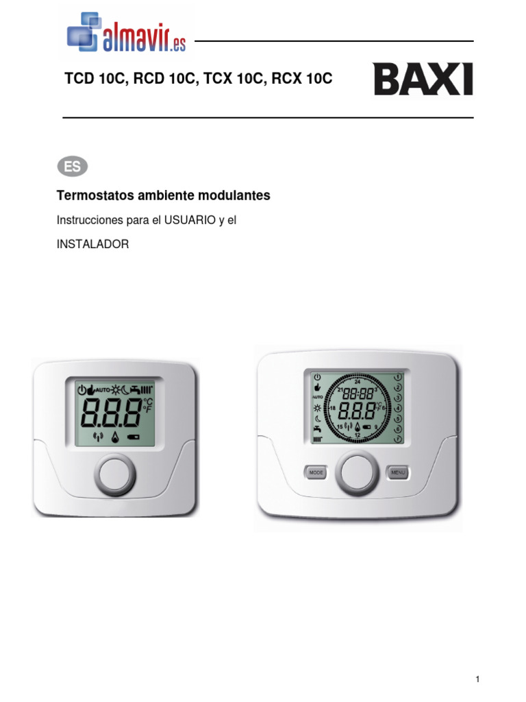 BAXI Manual TCD-10C RCD-10C TCX-10C RCX-10C ALMAVIR | PDF | Termostato | Transferencia de calor