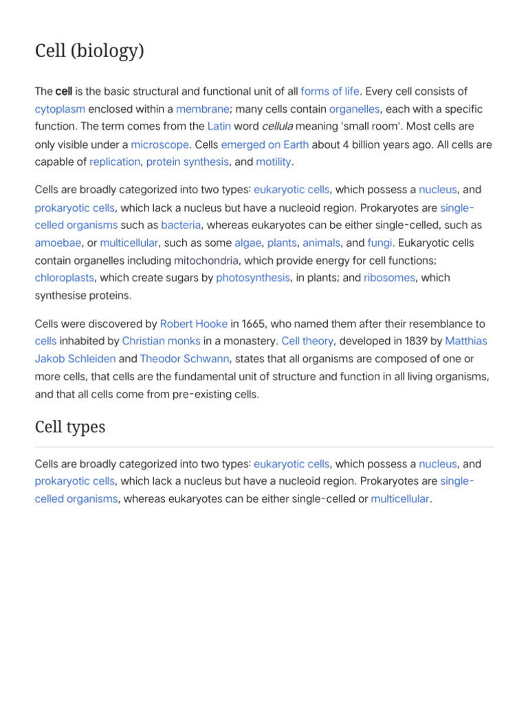 Cell (biology) - Wikipedia | PDF | Cell (Biology) | Cell Nucleus