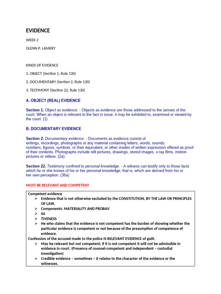 Types of Evidence Explained: Object, Documentary, Testimonial | PDF ...