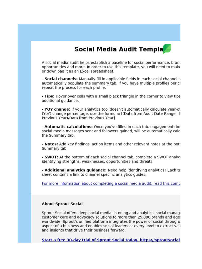 Social Media Audit Template Guide | PDF | Linked In | Analytics