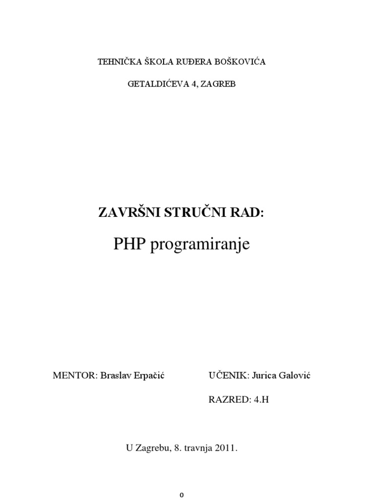 PHP Programiranje-Maturalni Rad | PDF
