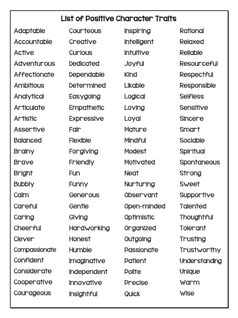 List of Positive Character Traits: Compassionate | PDF