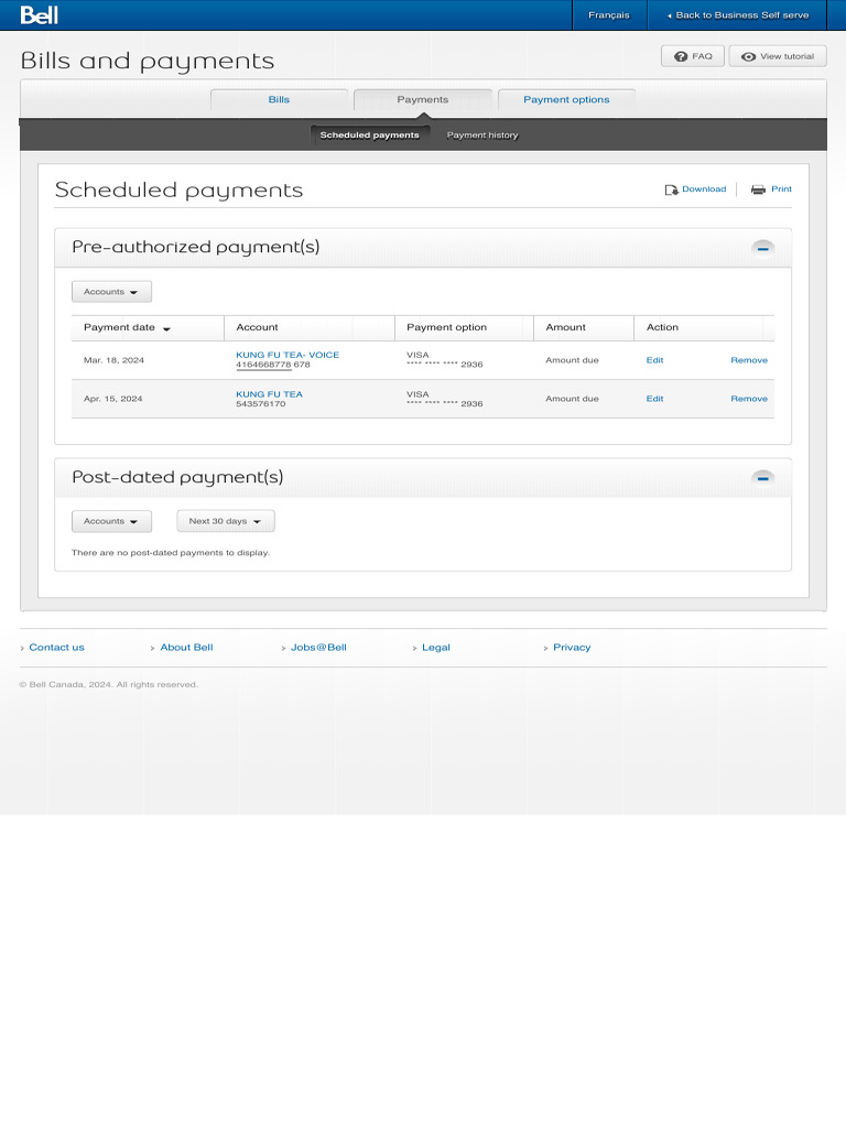 Managing Bell Pre-Authorized Payments | PDF