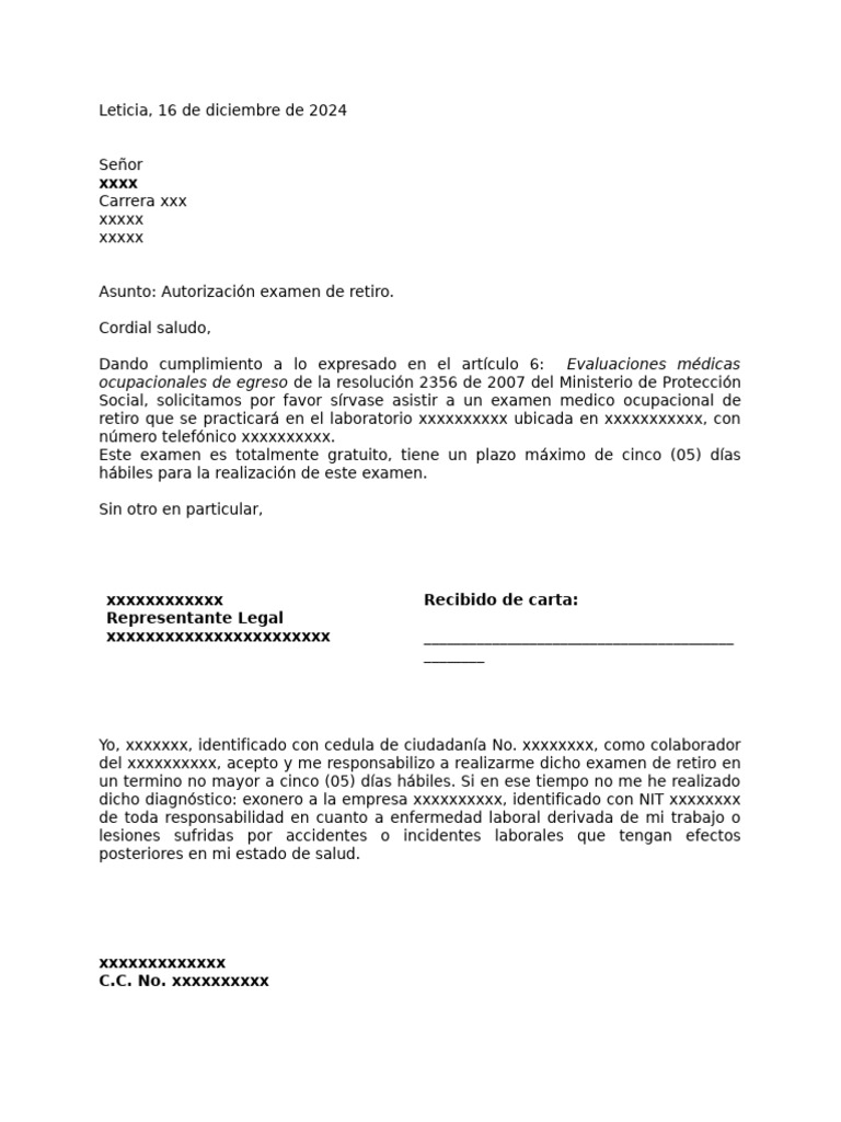 Formato Examen Retiro | PDF