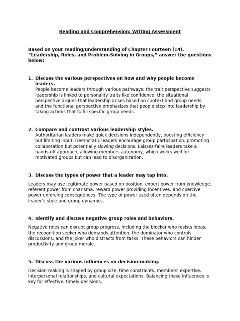 Commuication 101 - Reading and Comprehension, Writing Assessment | PDF