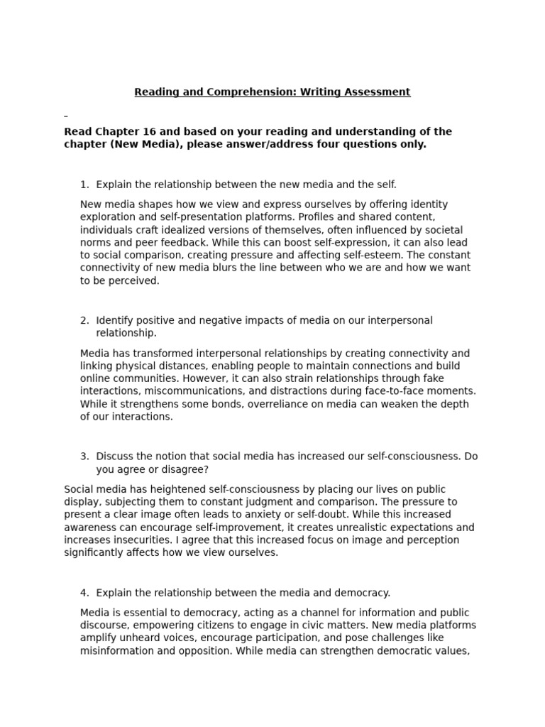 COMM 101 Chapter 16-Writing Assessment | PDF | Globalization | Social Media