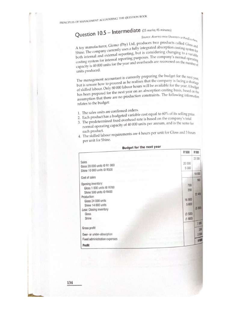 Principles of Management Accounting The Question Book | PDF