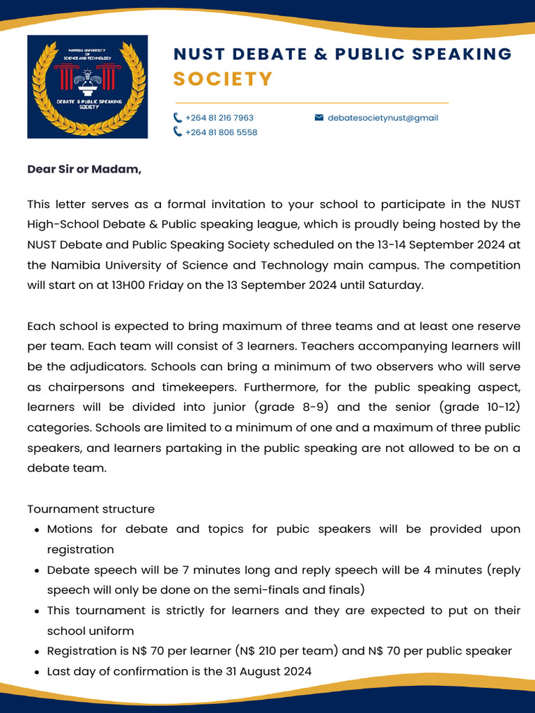 NUST High-School Debate Invite 2024 | PDF
