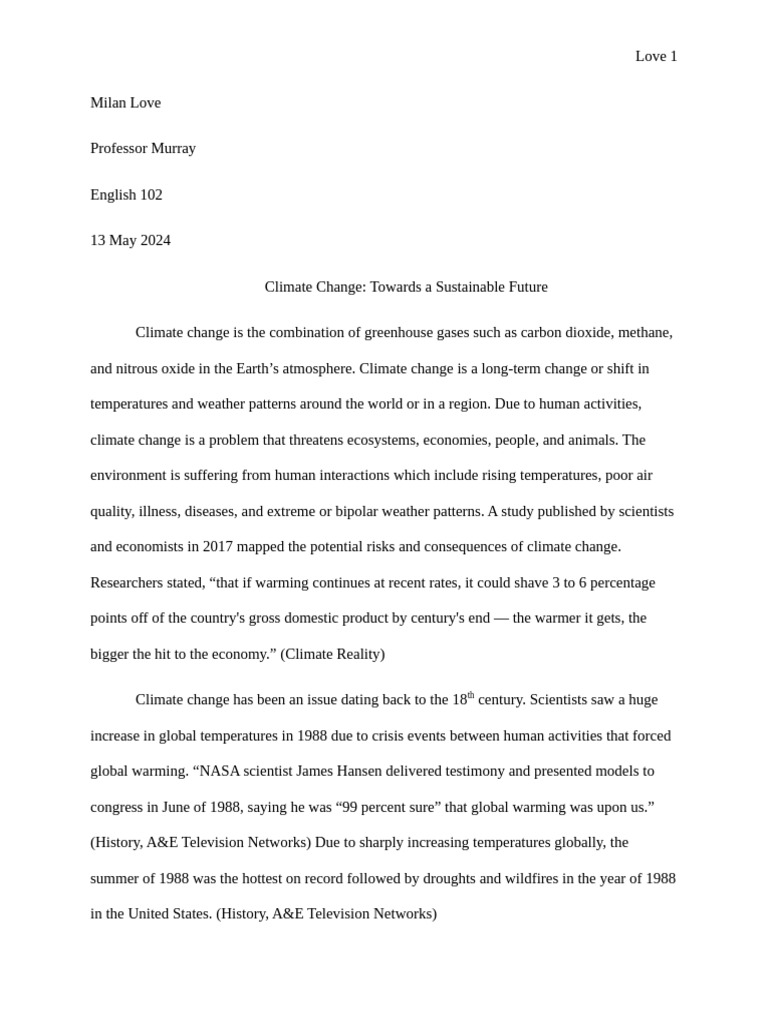 Essay 3 Final Climate Change | PDF | Climate Change | Climate Change ...