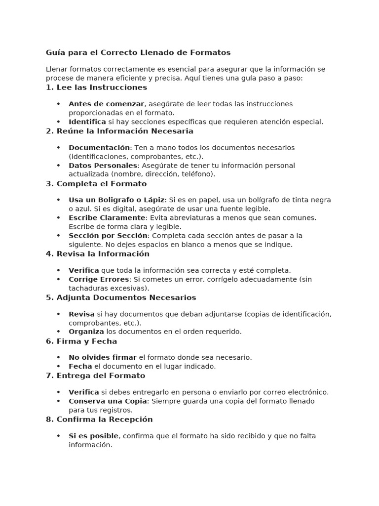 Guía para El Llenado de Formatos | PDF