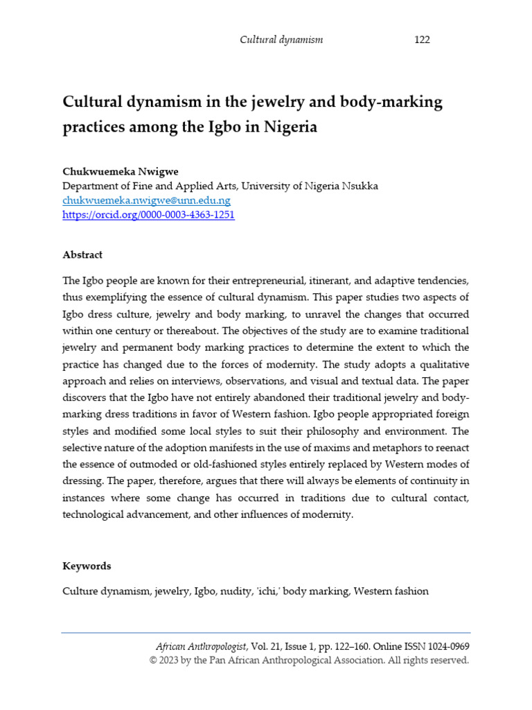 Cultural dynamism in the jewelry and body-marking practices among the Igbo in Nigeria | PDF ...