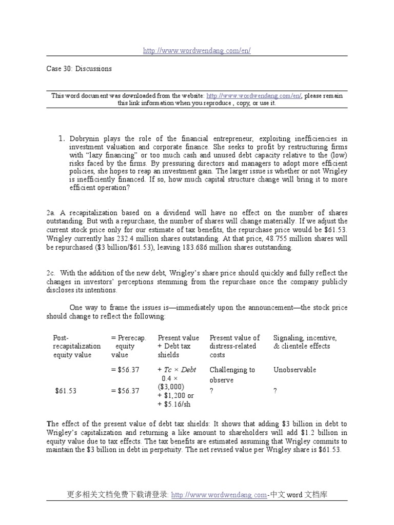Wrigley | PDF | Cost Of Capital | Beta (Finance)
