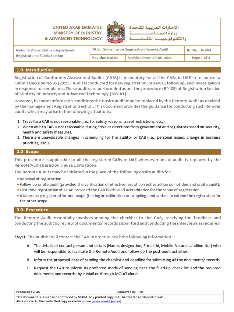 Remote Audit Guidelines for CAB Registration | PDF | Audit ...