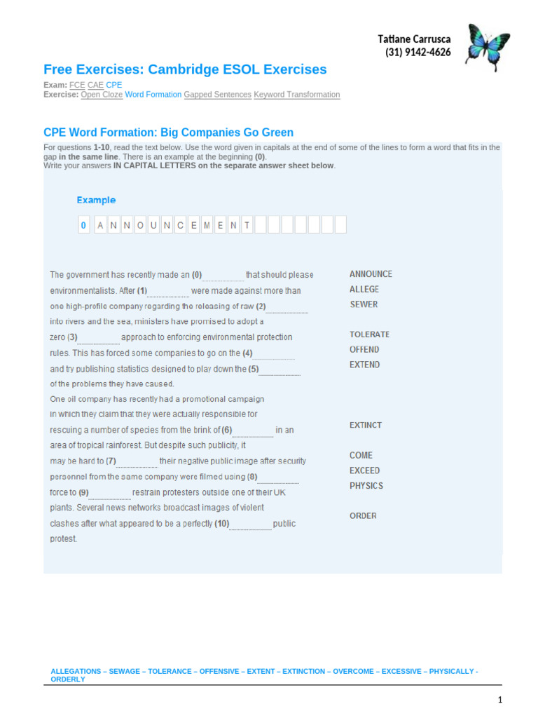 Exercises - ESOL CPE | PDF