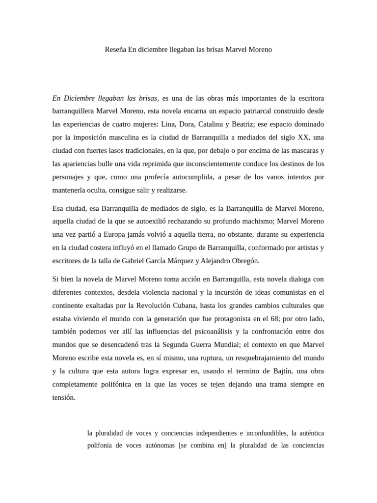 Reseña en Diciembre Llegaban Las Brisas Marvel Moreno | PDF | Mujer | Violencia