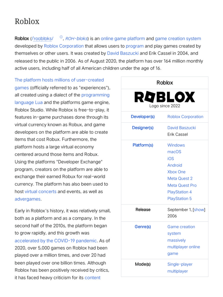 Roblox - Wikipedia | PDF
