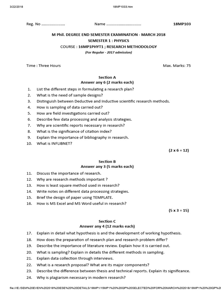 MPhil Physics Exam - Research Methods | PDF | Methodology | Procedural ...