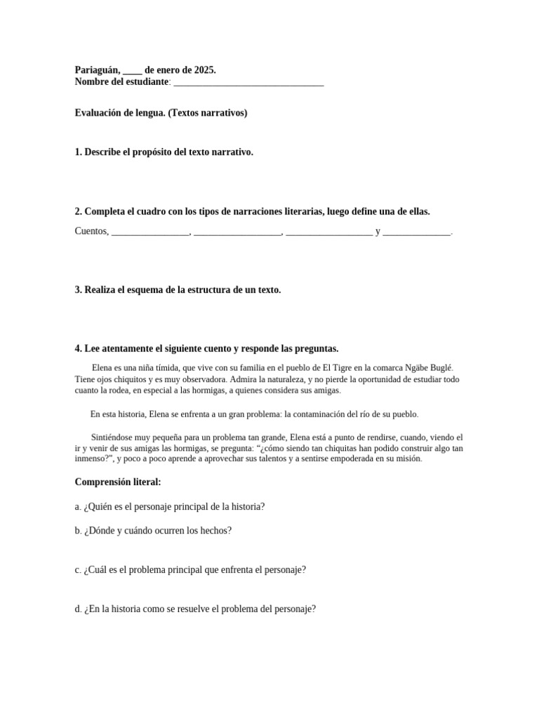 Evaluación Narrativa: Cuentos y Estructura | PDF
