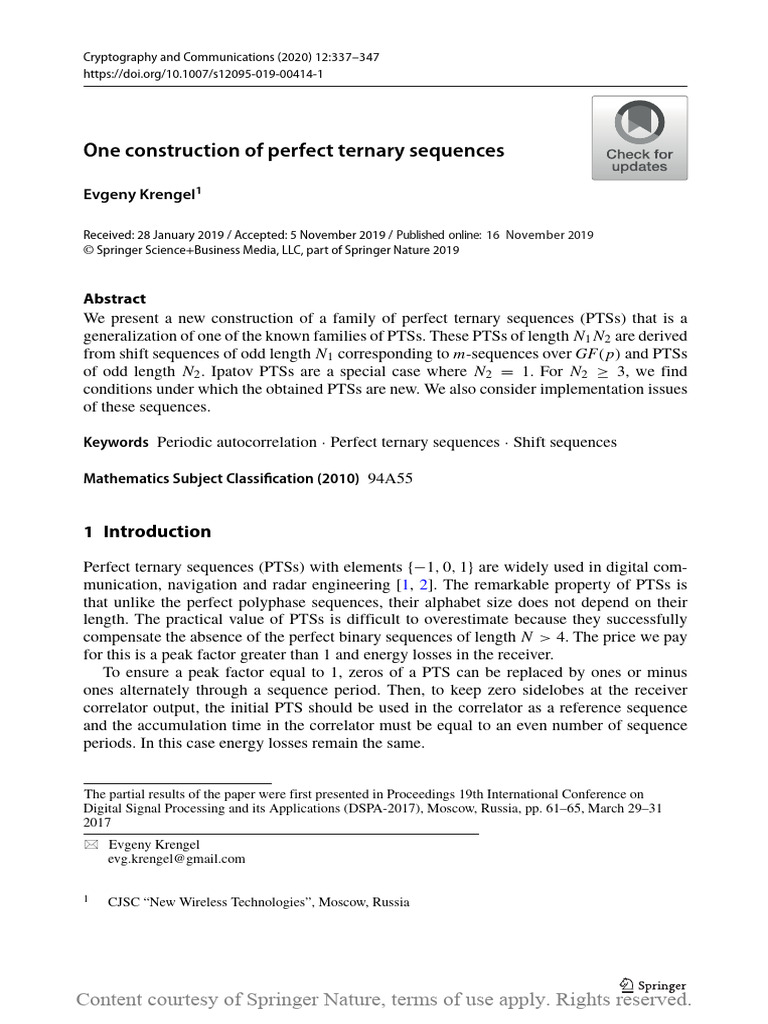 One Construction of Perfect Ternary Sequences | PDF | Subscription ...