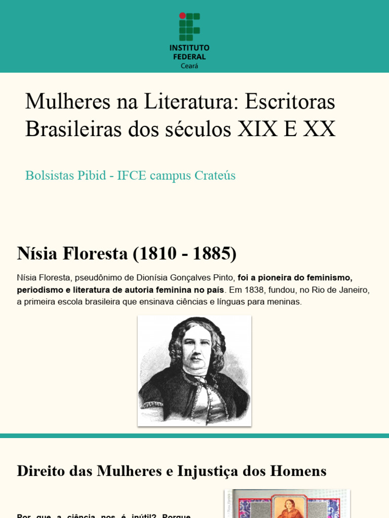Mulheres Na Literatura Escritoras Brasileiras Do Século XIX E XX | PDF