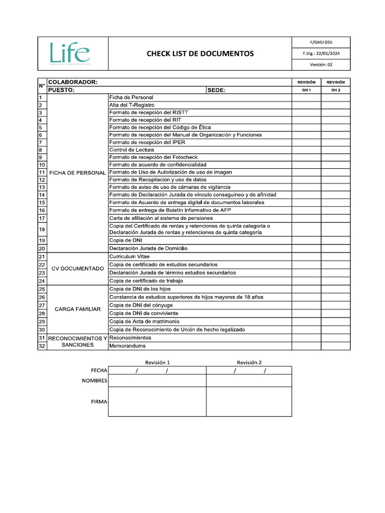 FILE DE PERSONAL INGRESO NUEVO LIFE | PDF | Pensión | Daños y perjuicios