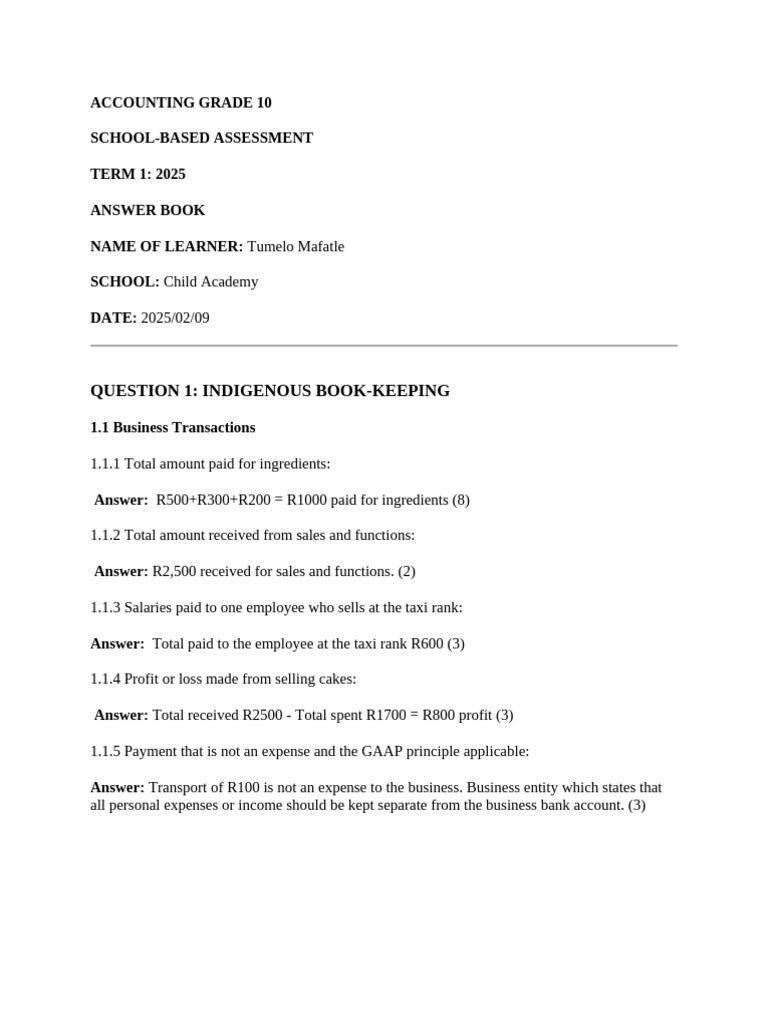 Accounting Task 1 Presentation Answers | PDF | Cash | Expense