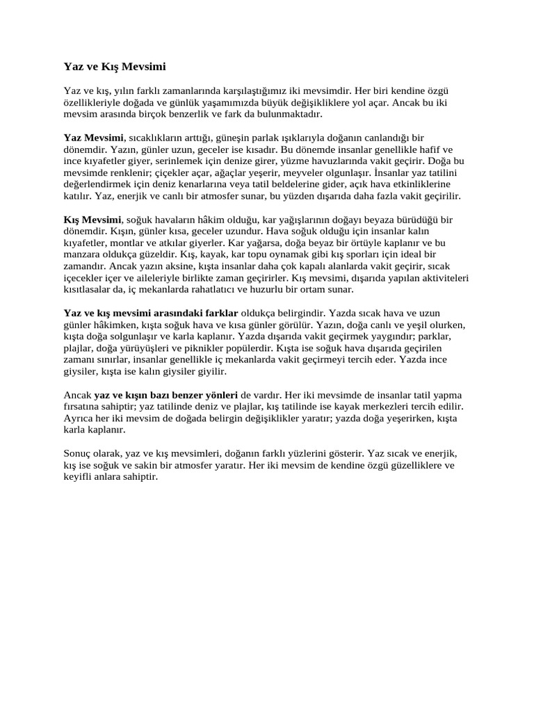 Yaz Ve Kış Mevsimi | PDF