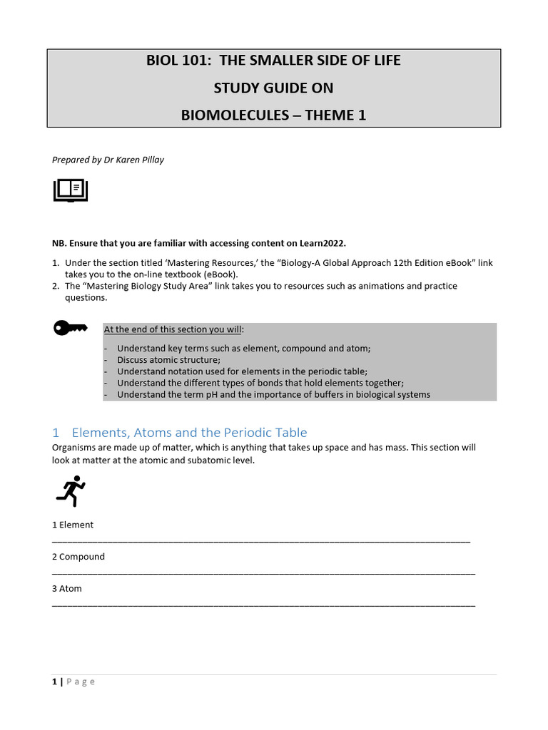 BIOL101 Study Guide Biomolecules Theme 1 2022 | PDF | Chemical Bond ...