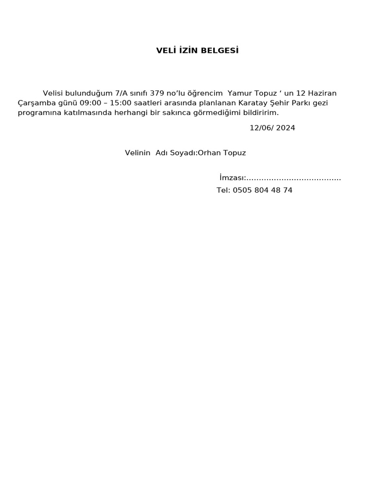 Veli Izin Belgesi | PDF