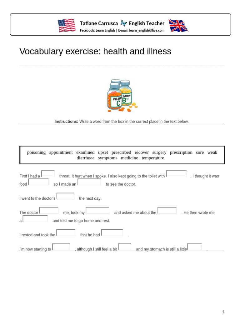 Vocabulary - Health and Illness | PDF