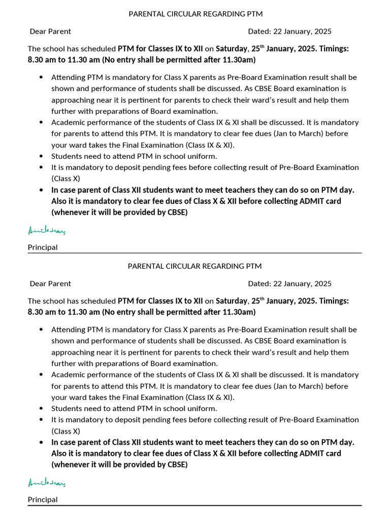 PTM Attendance and Fee Guidelines | PDF | Schools | Student Assessment ...