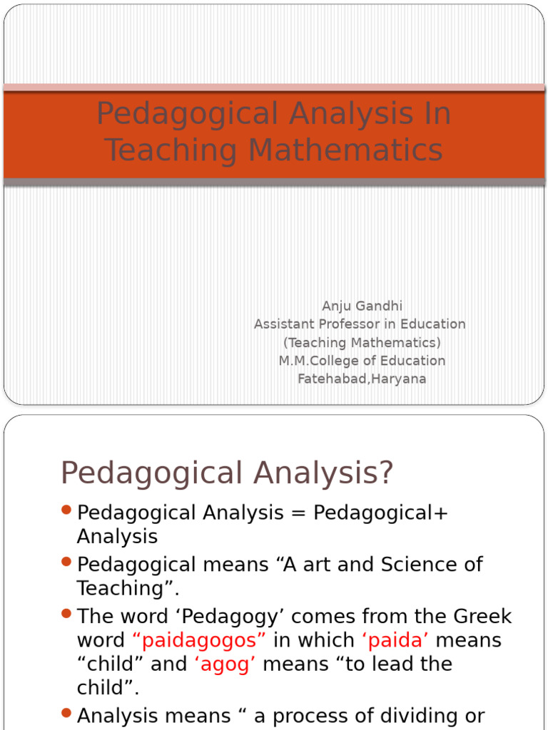 Pedagogical Analysis in Teaching Mathematics | PDF | Area | Teachers
