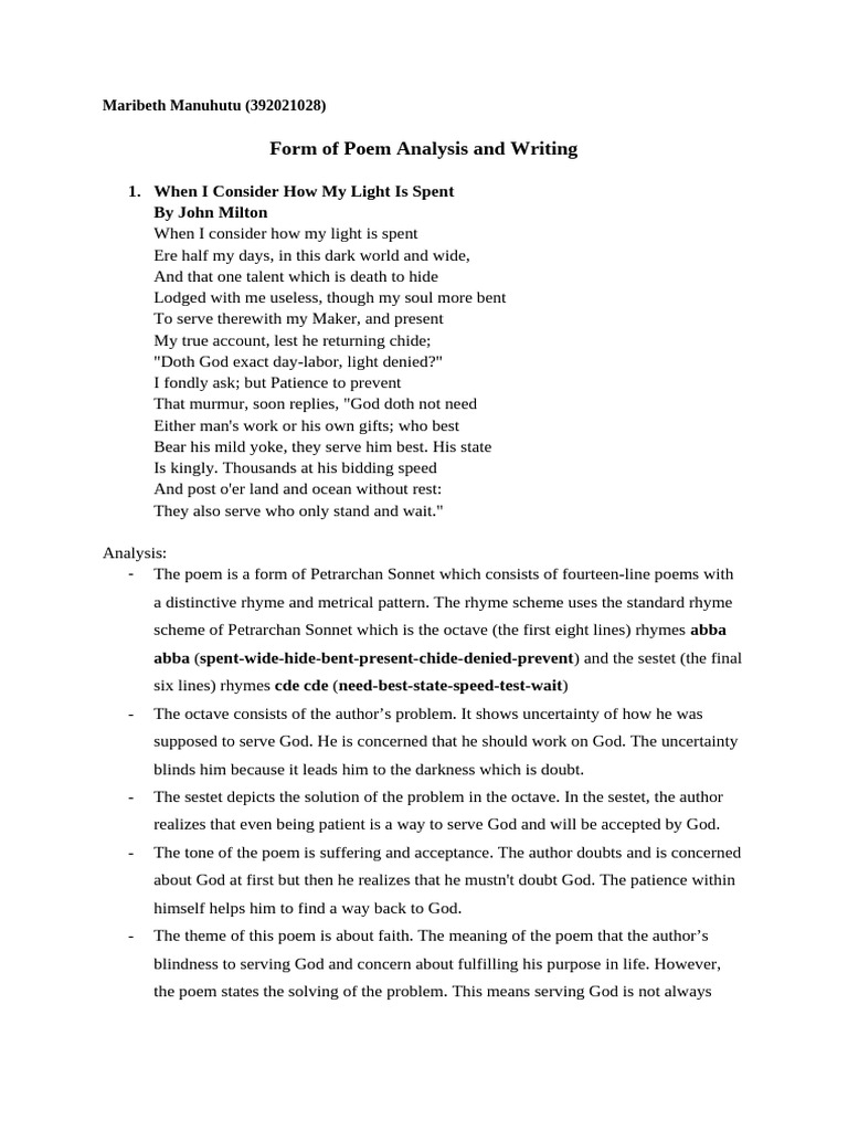 Poem Analysis: Themes and Forms | PDF | Poetry | Phonaesthetics
