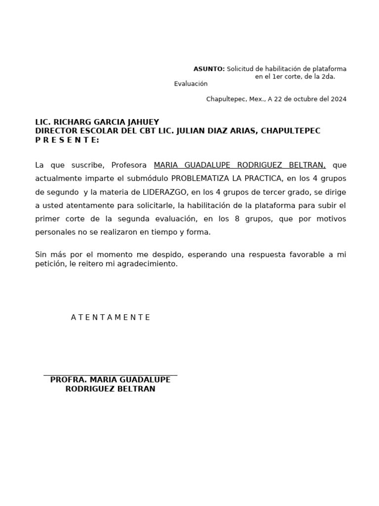 Solicitud de Habilitacion de Plataforma 2do. Corte | PDF