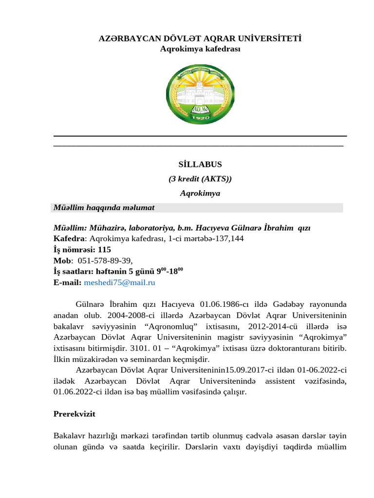 Ekologiya Sillabus | PDF