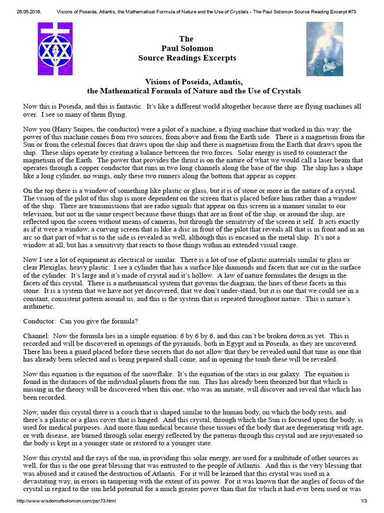 Visions of Poseida, Atlantis, The Mathematical Formula of Nature and The Use of Crystals - The ...